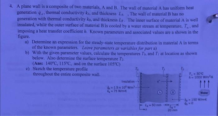 Solved 4. A plane wall is a composite of two materials. A | Chegg.com