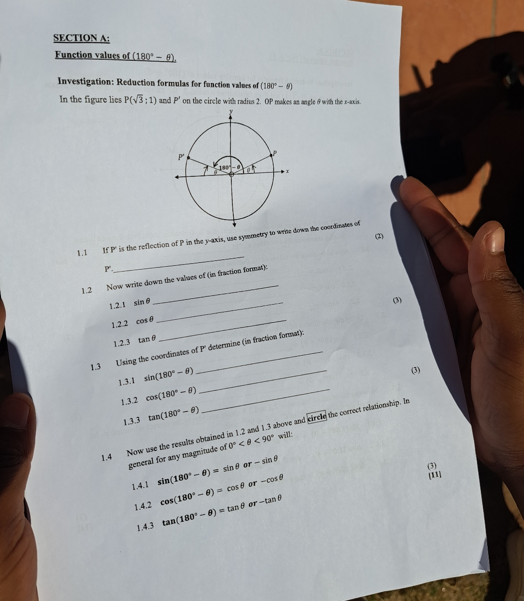 Solved SECTION A:Function values of (180°-θ).Investigation: | Chegg.com