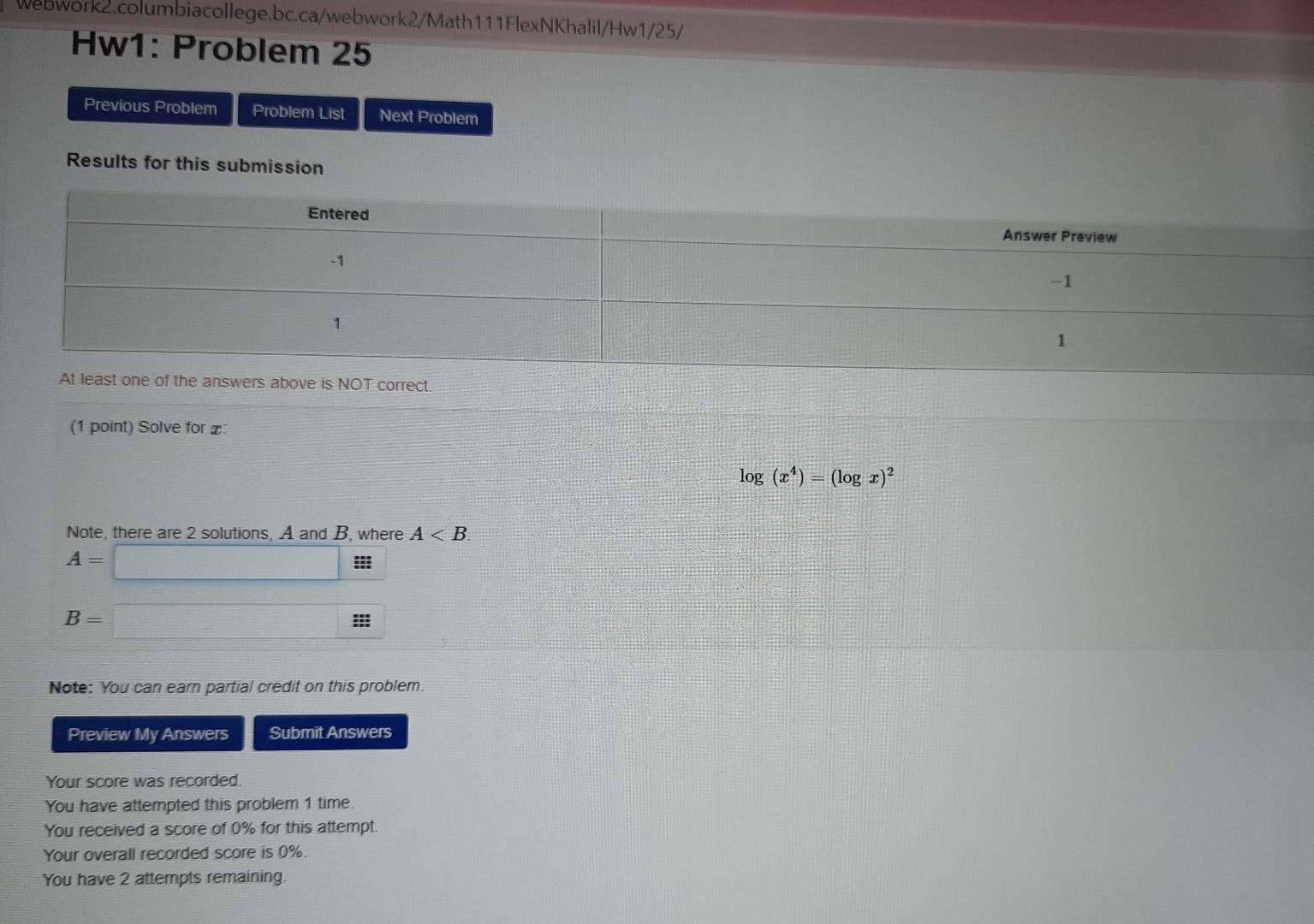 Solved ork2.columbiacollege.bc.ca/webwork2/Math 111 | Chegg.com