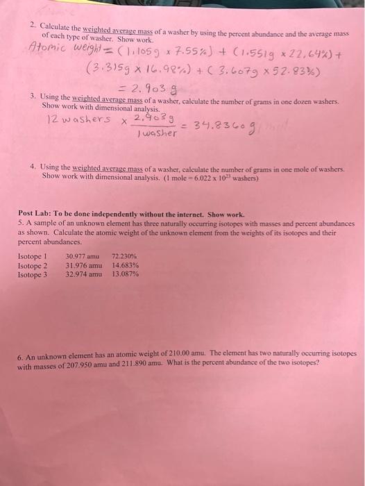 2. Calculate the weighted average mass of a washer by | Chegg.com