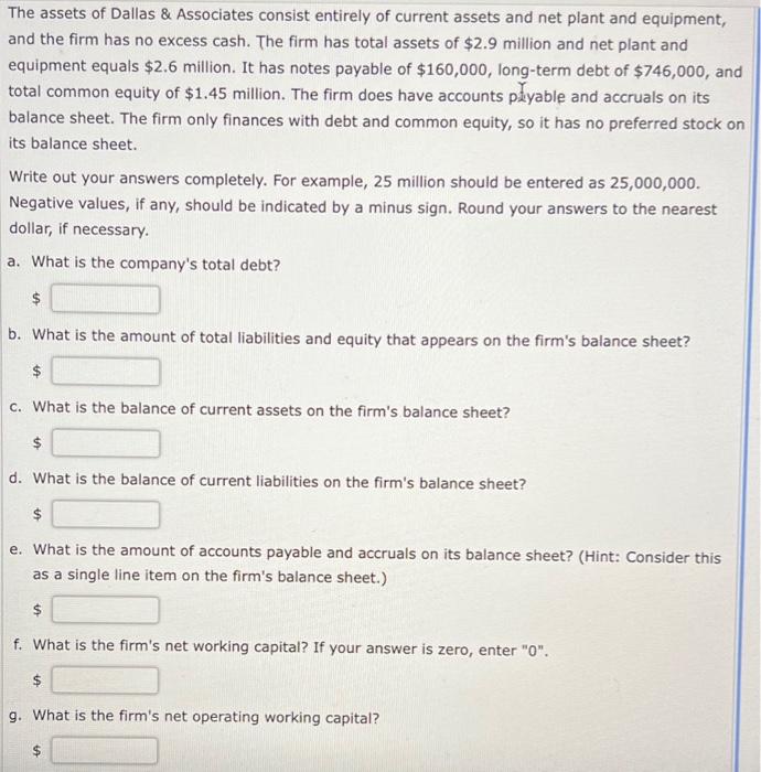 Solved The assets of Dallas \& Associates consist entirely | Chegg.com