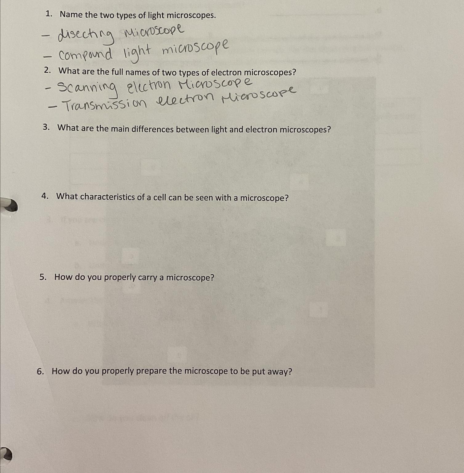 Solved Name the two types of light microscopes.disecting | Chegg.com