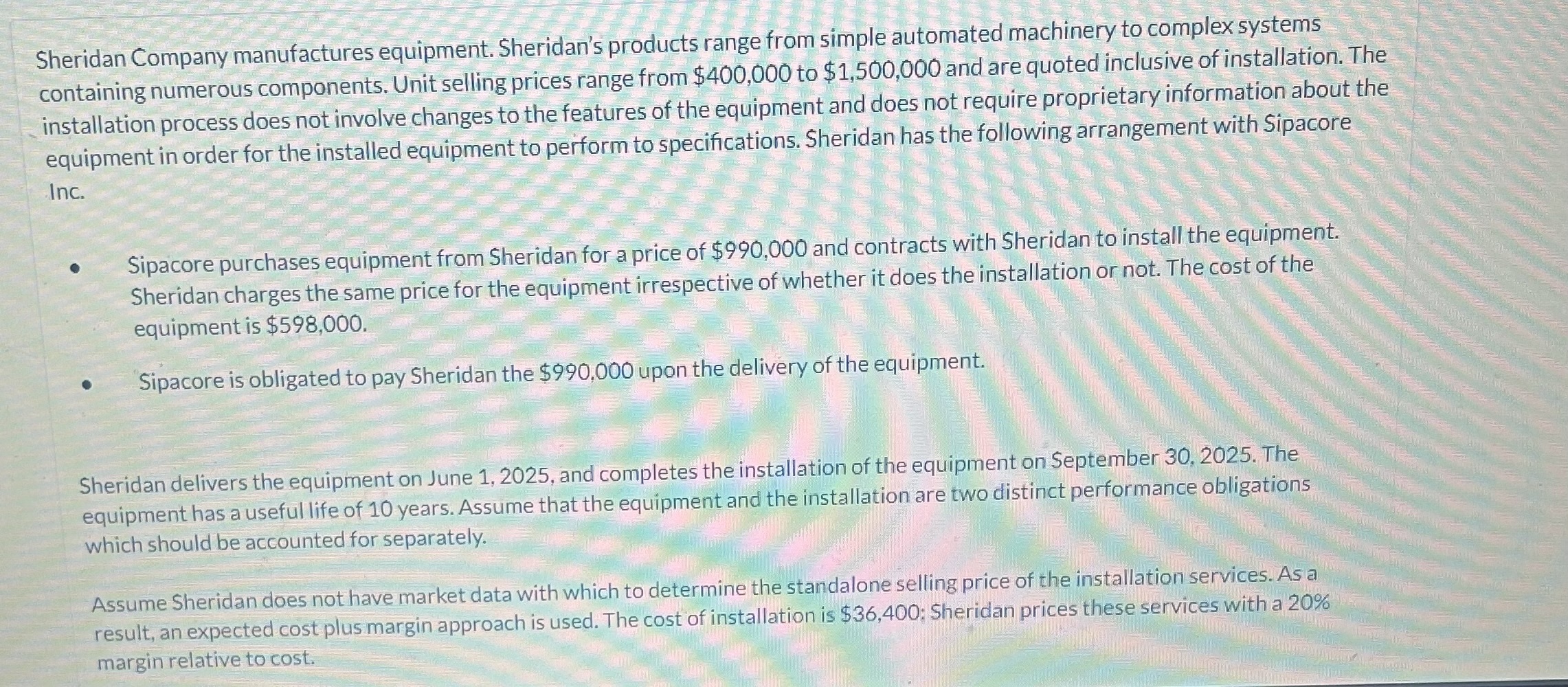 Solved Sheridan Company manufactures equipment. Sheridan's | Chegg.com