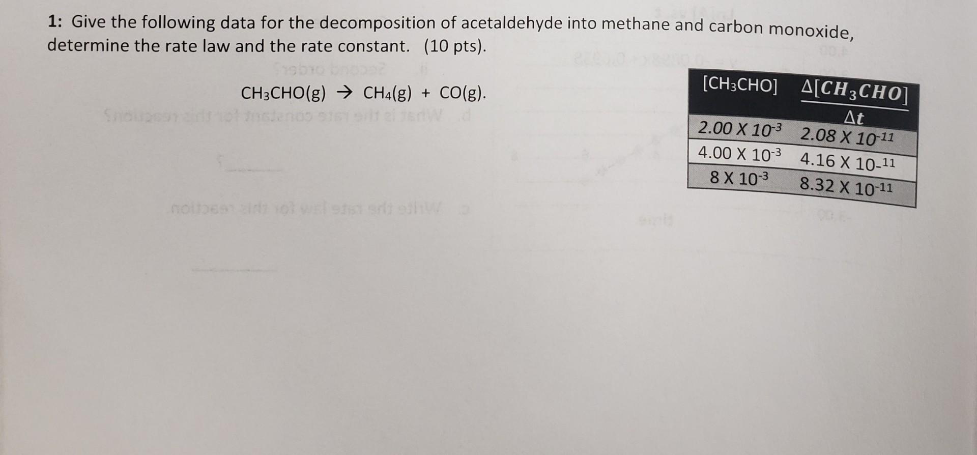 Solved 1: Give the following data for the decomposition of | Chegg.com