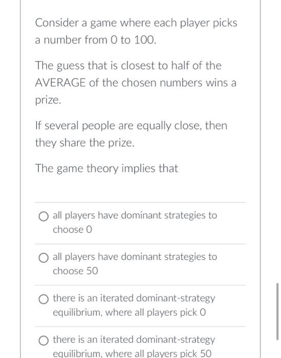 Solved Consider a game where each player picks a number from | Chegg.com