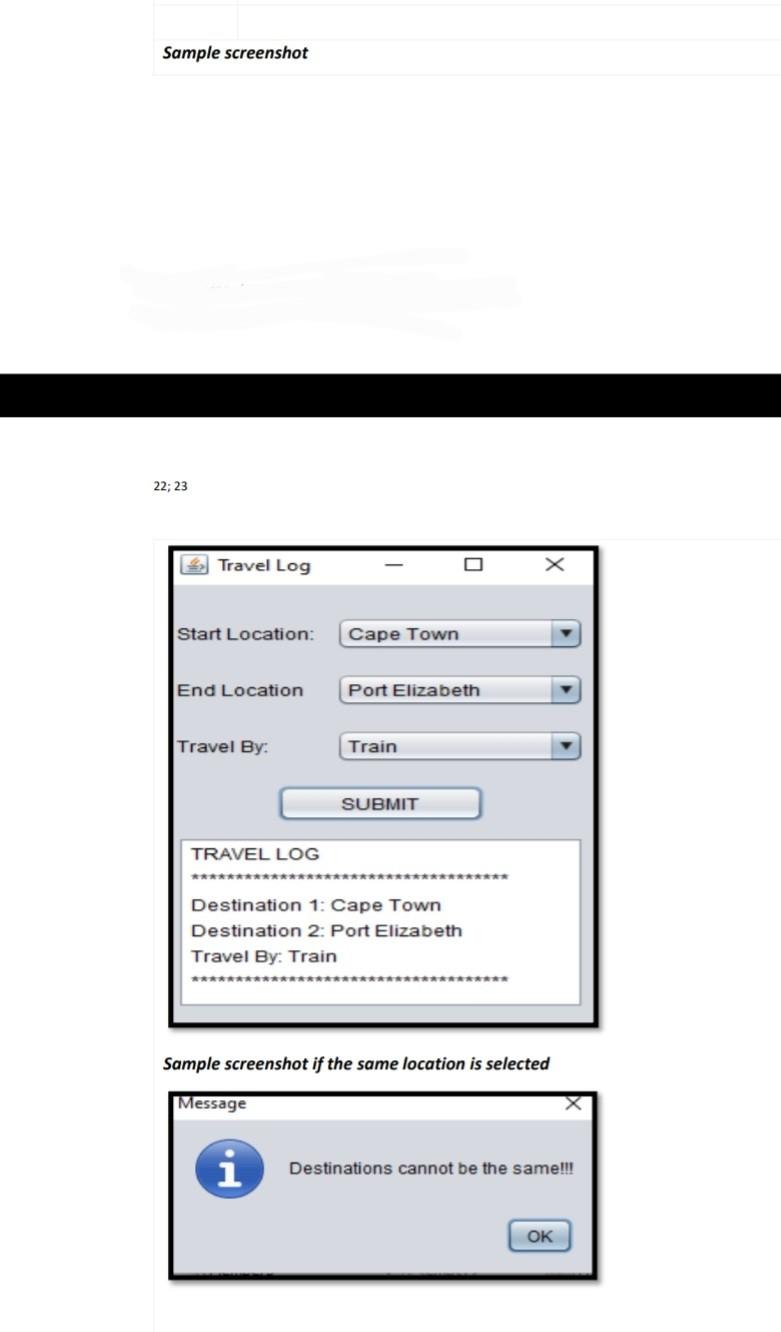 Solved Write a Java GUI application to capture travel | Chegg.com