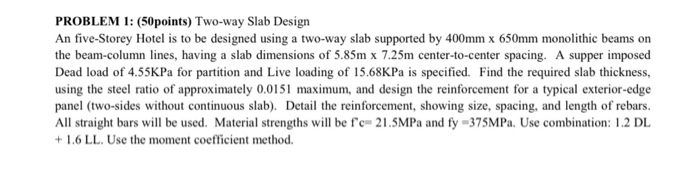 PROBLEM 1: (50points) Two-way Slab Design An | Chegg.com