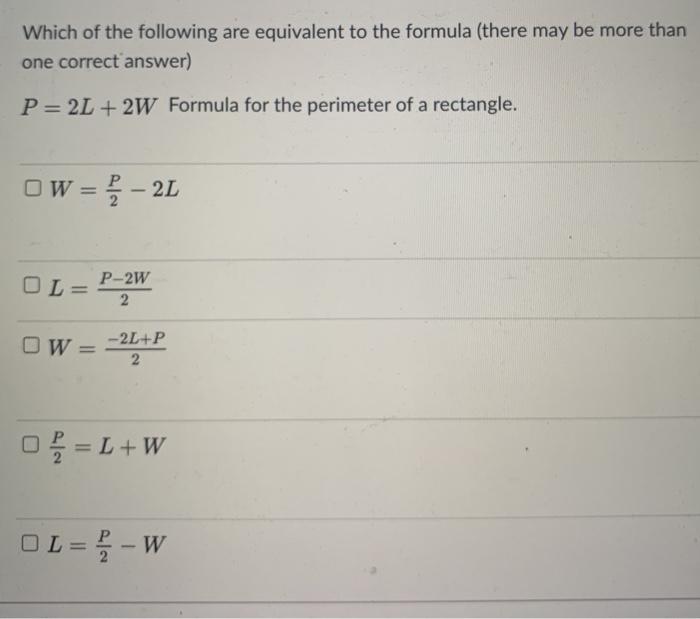 Solved Which of the following are equivalent to the formula | Chegg.com