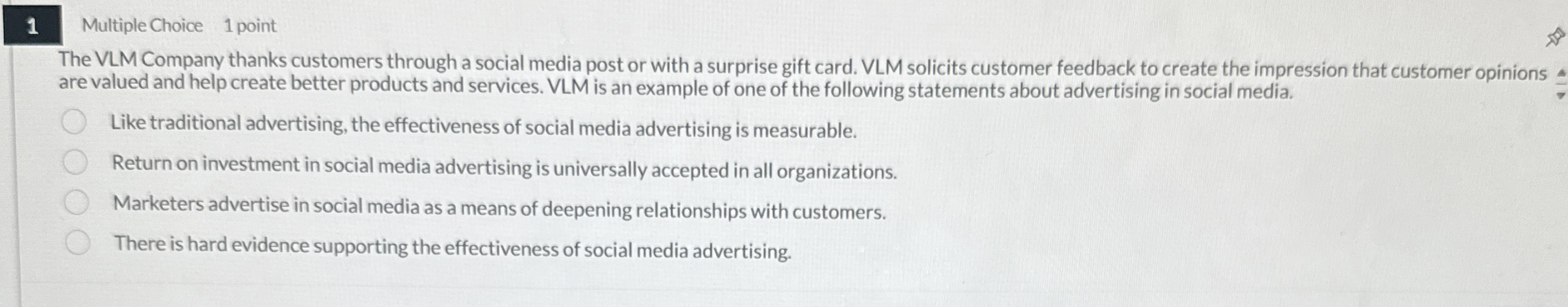 Solved 1Multiple Choice 1 ﻿pointThe VLM Company thanks | Chegg.com