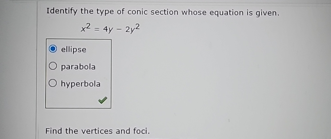 Solved Identify the type of conic section whose equation is | Chegg.com