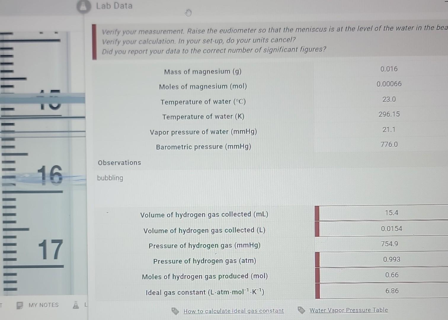 Solved Lab Data Verify your measurement. Raise the | Chegg.com