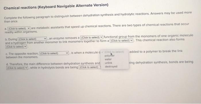 Solved Chemical reactions (Keyboard Navigable Alternate | Chegg.com