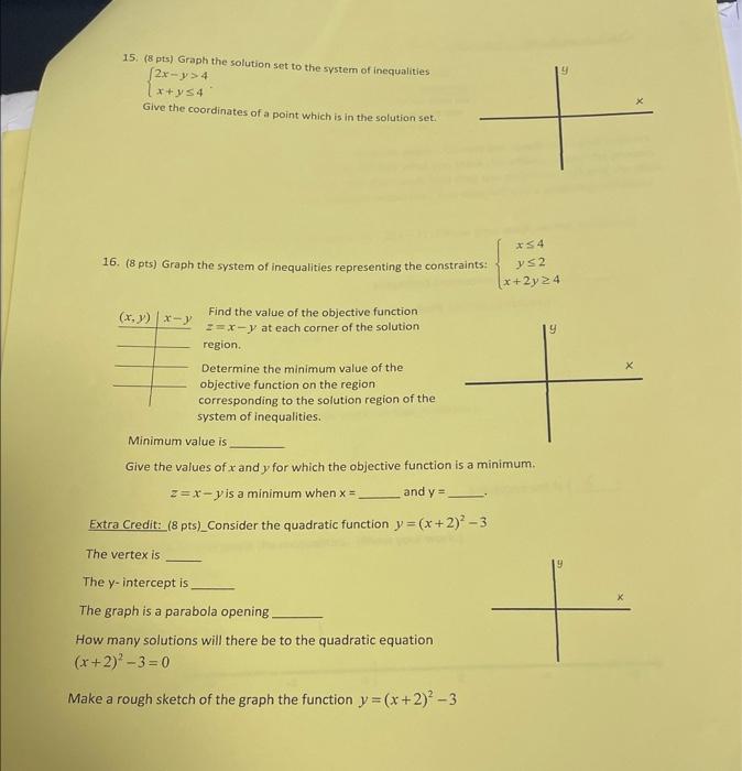 Solved 15. (8pts) Graph the solution set to the system of | Chegg.com