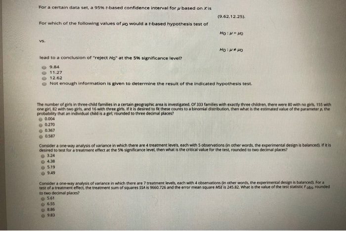 Solved For a certain data set, a 95% t-based confidence | Chegg.com