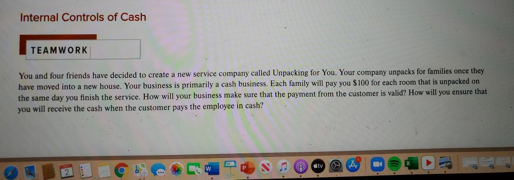 Solved Internal Controls of Cash TEAMWORK You and four | Chegg.com