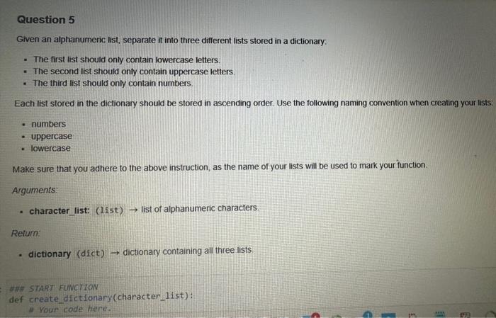 Given an alphanumeric list, separate it into three | Chegg.com