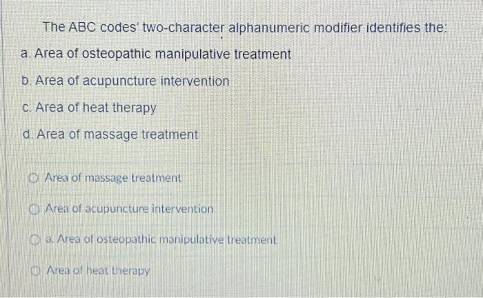 The ABC codes' two-character alphanumeric modifier | Chegg.com