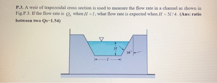 Solved P.3. A weir of trapezoidal cross section is used to | Chegg.com
