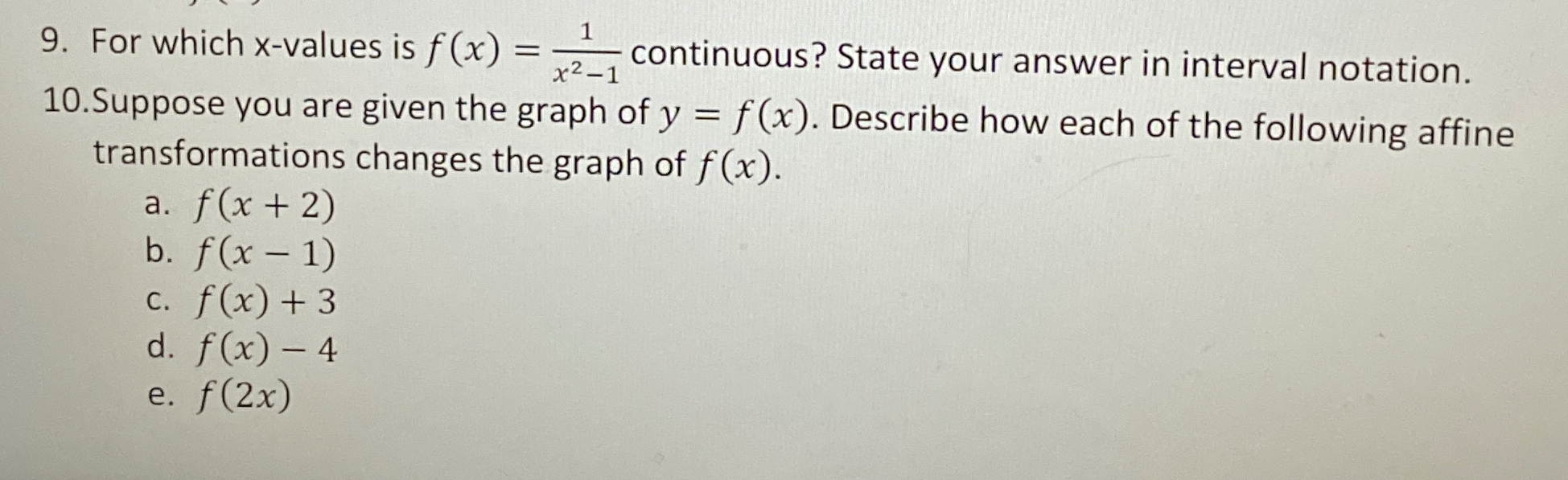 Solved For which x-values is f(x)=1x2-1 ﻿continuous? State | Chegg.com