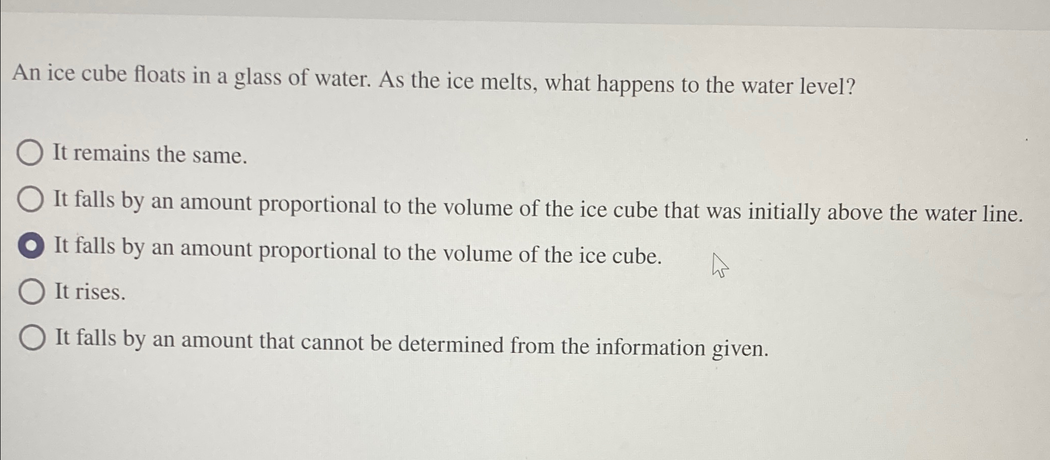 Solved An ice cube floats in a glass of water. As the ice | Chegg.com