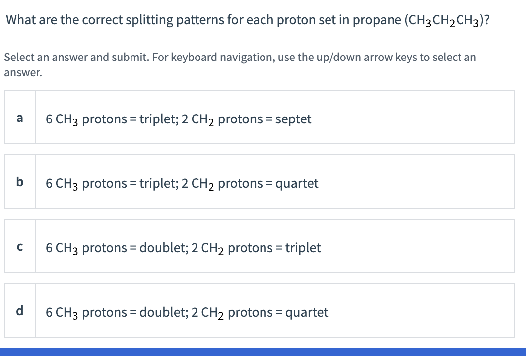 Solved What are the correct splitting patterns for each | Chegg.com