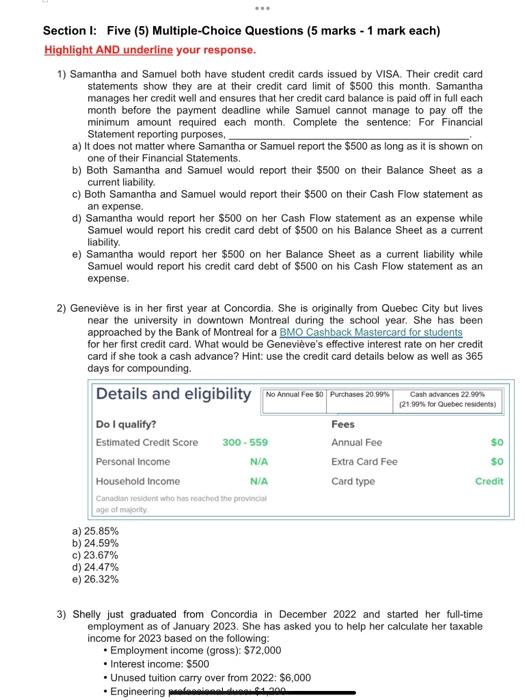 Solved Section I: Five (5) Multiple-Choice Questions (5 | Chegg.com
