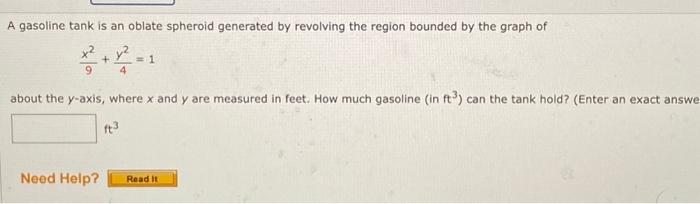Solved A gasoline tank is an oblate spheroid generated by | Chegg.com