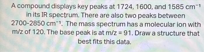 Solved A compound displays key peaks at 1724, 1600, and 1585 | Chegg.com