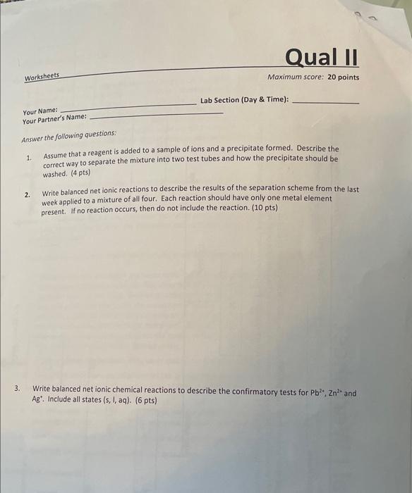 Solved Create a separation scheme (flowchart on next page) | Chegg.com