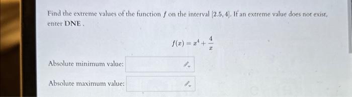 Solved Find the extreme values of the function f on the | Chegg.com