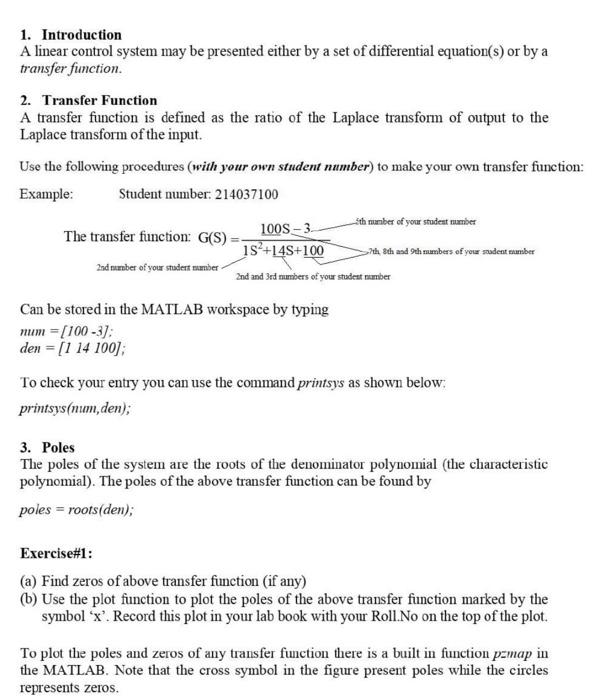 Solved 1. Introduction A linear control system may be | Chegg.com