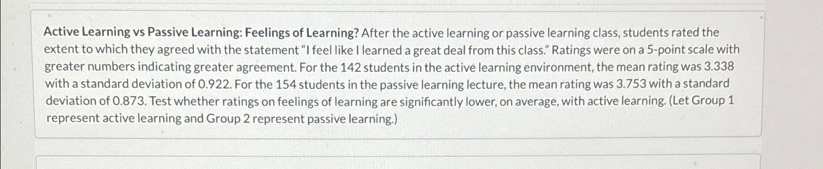 Solved Active Learning vs Passive Learning: Feelings of | Chegg.com