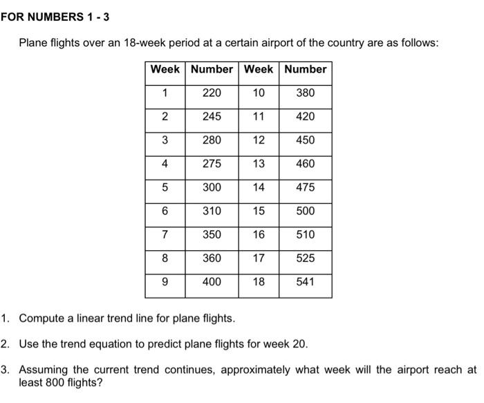 Solved FOR NUMBERS 1 - 3 Plane flights over an 18-week | Chegg.com