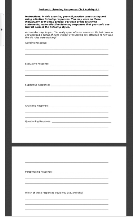 Solved Authentic Listening Responses Ch.8 Activity 8.4 | Chegg.com
