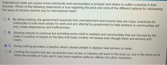 Solved International trade can cause some individuals and | Chegg.com