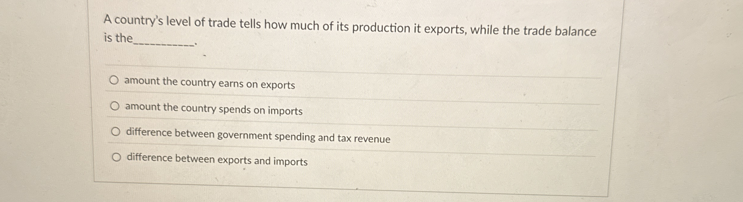 A country's level of trade tells how much of its | Chegg.com