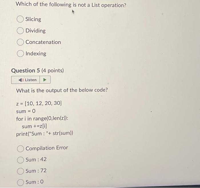 Solved Which of the following is not a List operation? | Chegg.com