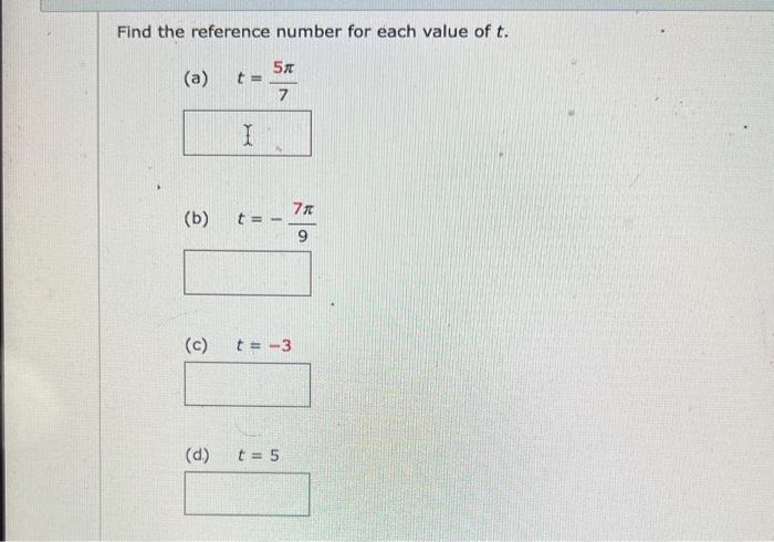 Solved Find the reference number for each value of t. (a) | Chegg.com