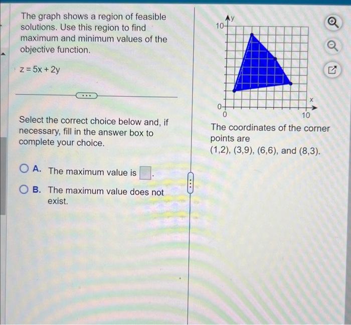 Solved The graph shows a region of feasible solutions. Use | Chegg.com