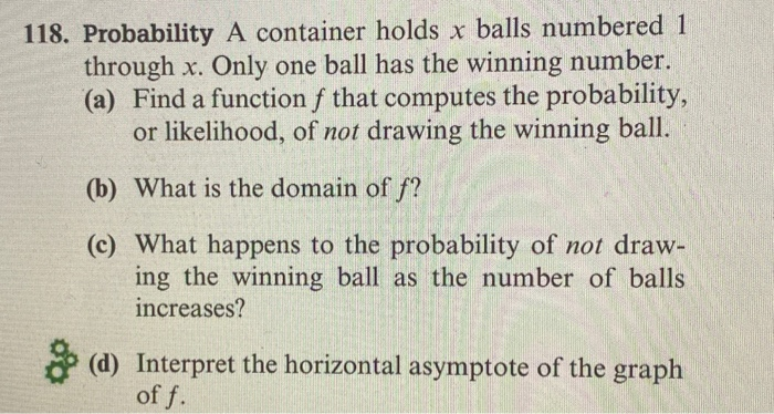Solved 118. Probability A container holds x balls numbered 1 | Chegg.com