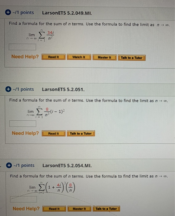 Solved + -/1 points Larson ET5 5.2.049.MI. Find a formula | Chegg.com