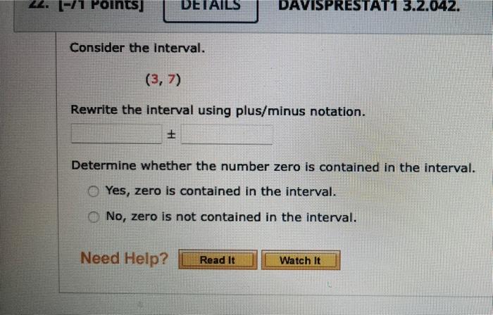 Solved 22. T-71 Points) DETAILS DAVISPRESTAT1 3.2.042. | Chegg.com