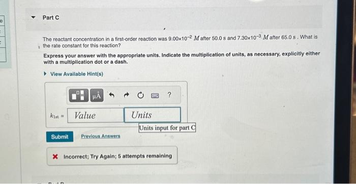 Solved What was the initial reactant concentration for the | Chegg.com