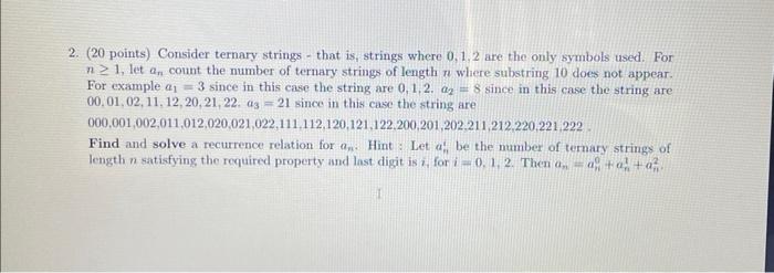 Solved 2 20 Points Consider Ternary Strings That Is 