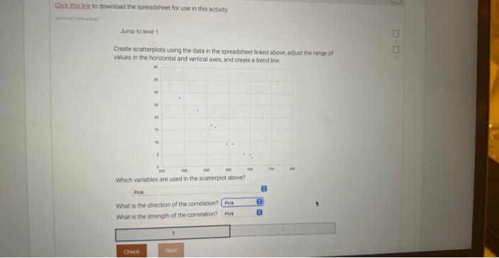 Create scatterplots using the data in the spreadsheet | Chegg.com