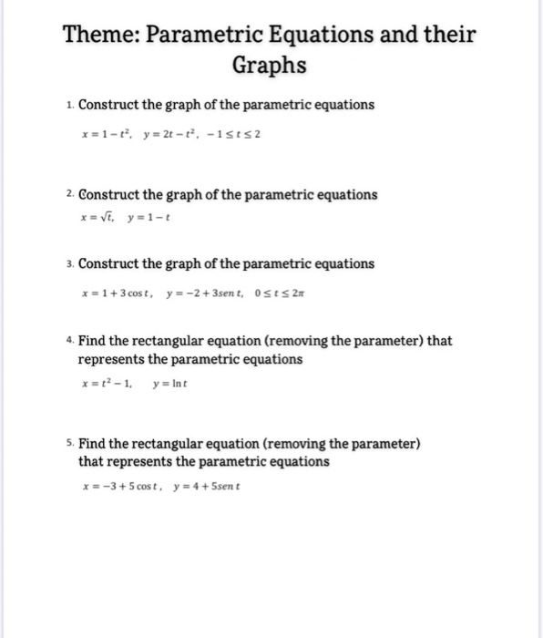 Solved Theme: Parametric Equations and their Graphs 1. | Chegg.com
