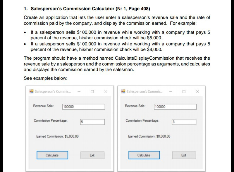 Solved 1. Salesperson's Commission Calculator (Nr 1, Page | Chegg.com