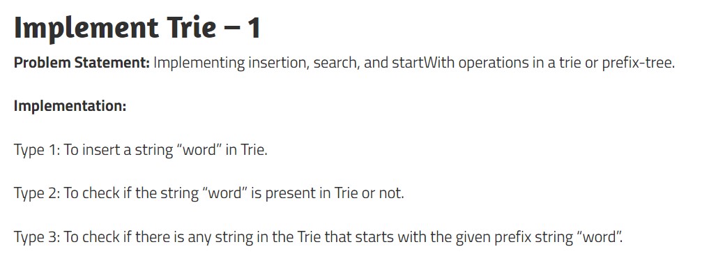 Solved Implement Trie - 1Problem Statement: Implementing | Chegg.com Solved Implement Trie - 1Problem Statement: Implementing | Chegg.com
