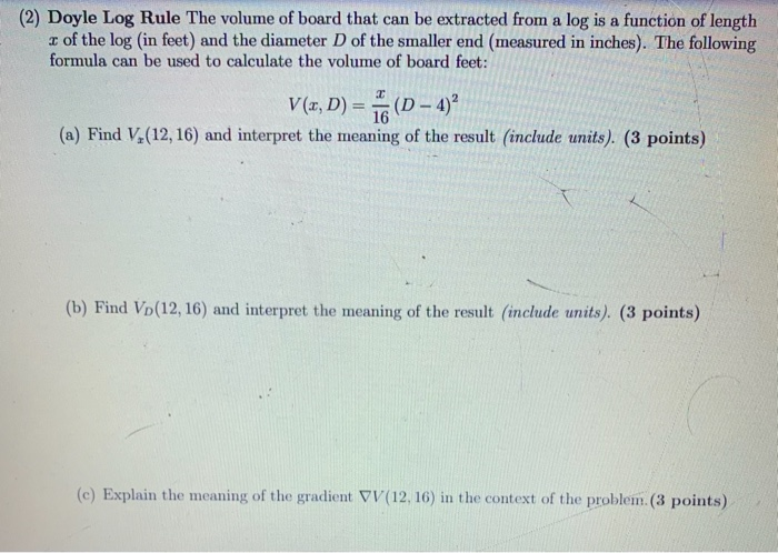 Solved (2) Doyle Log Rule The volume of board that can be | Chegg.com