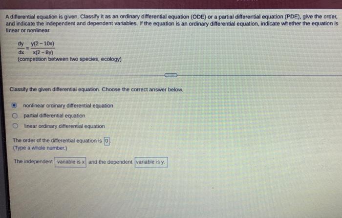 Solved A differential equation is given. Classify it as an | Chegg.com